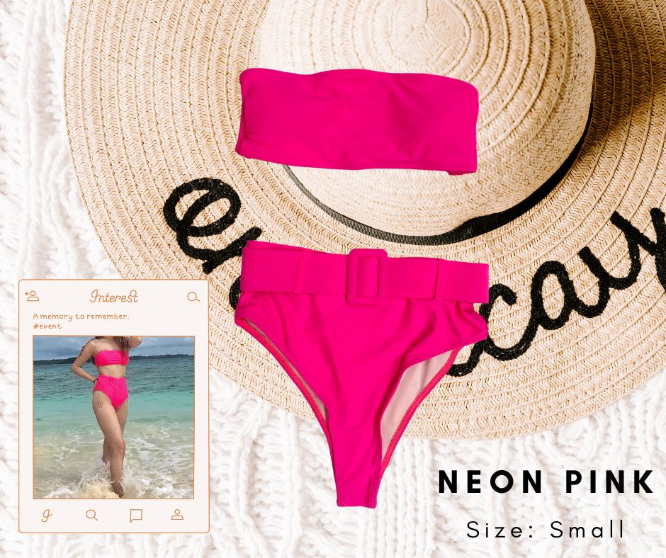 Two piece neon pink swimsuit, Women's Fashion, Swimwear, Bikinis ...
