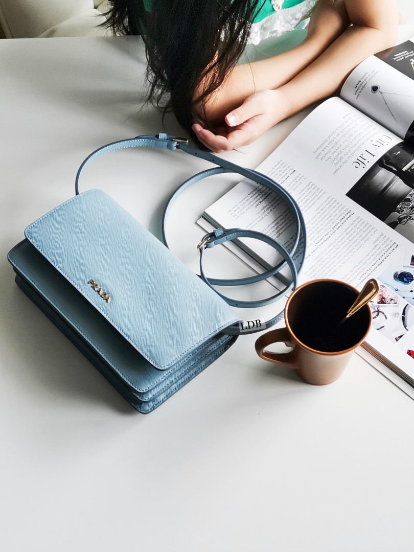 Authentic Wallet on Strap Baby Blue Saffiano Leather, Luxury, Bags ...