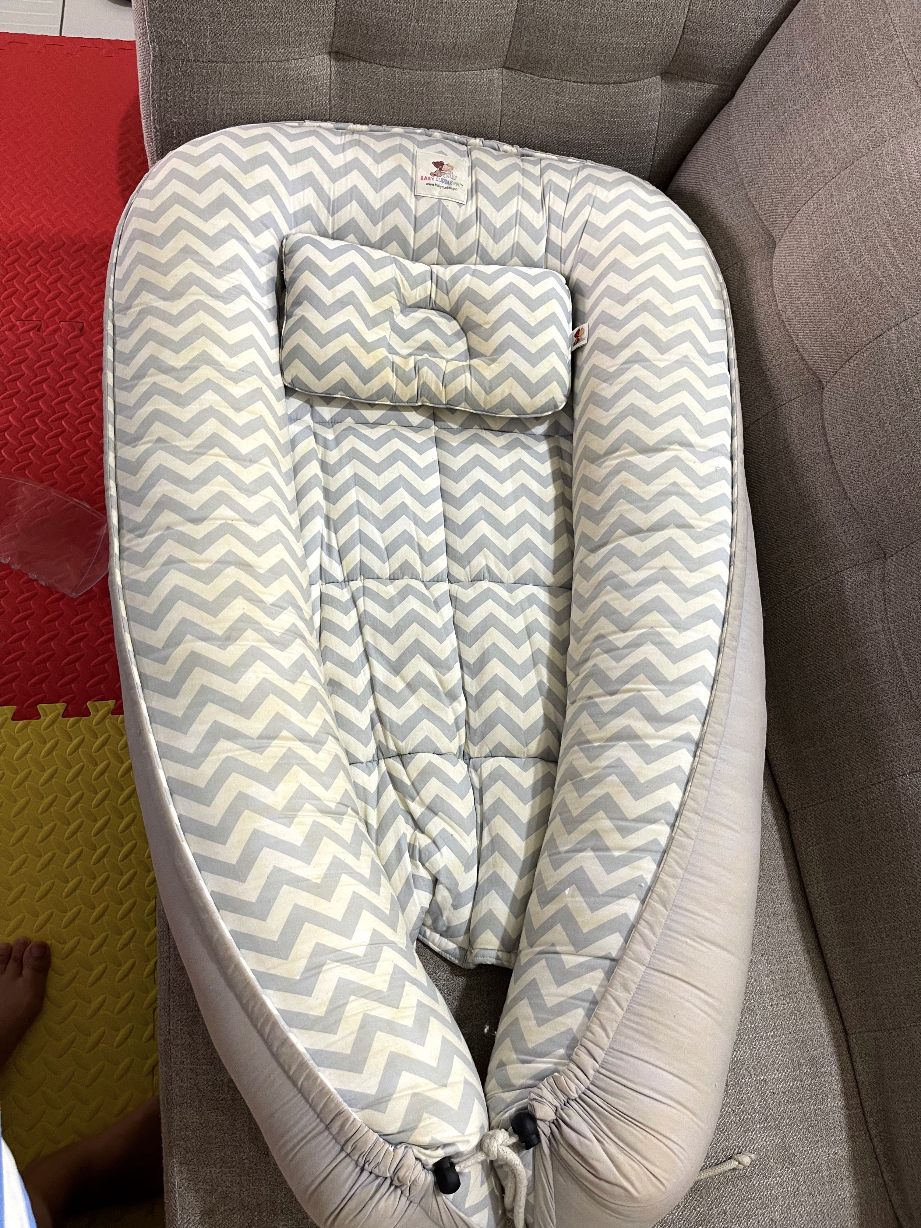 Baby Cuddle Chevron Grey Bed, Babies & Kids, Maternity Care on Carousell
