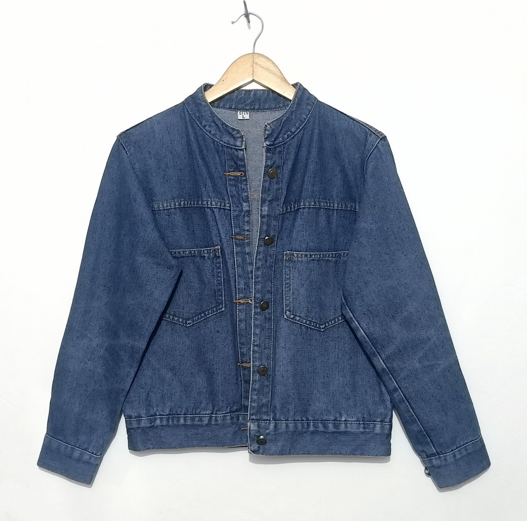 Chinese collar DENIM JACKET, Women's Fashion, Coats, Jackets and ...
