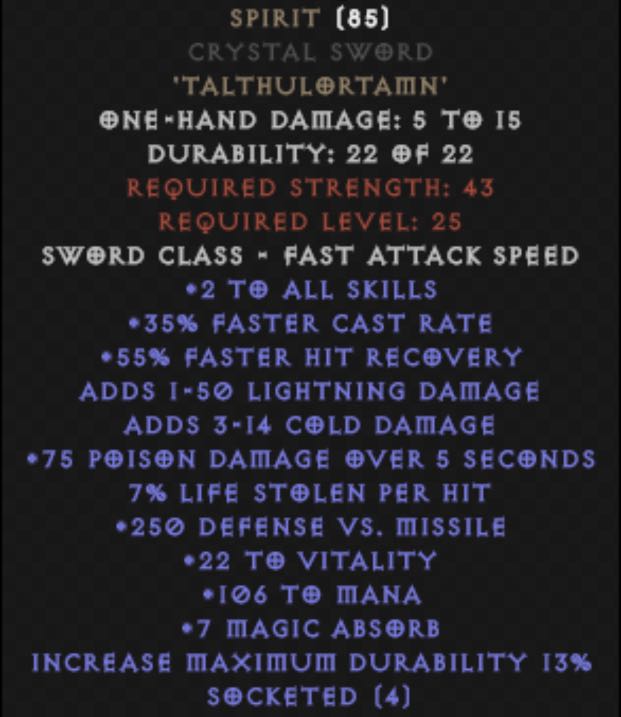 Diablo 2 resurrected D2 Spirit Monarch / Crystal sword, Video Gaming ...