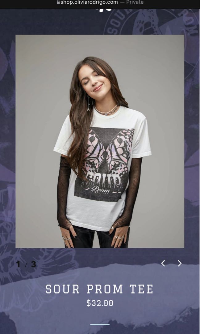 Olivia Rodrigo: Sour Prom Tee, Hobbies & Toys, Memorabilia ...