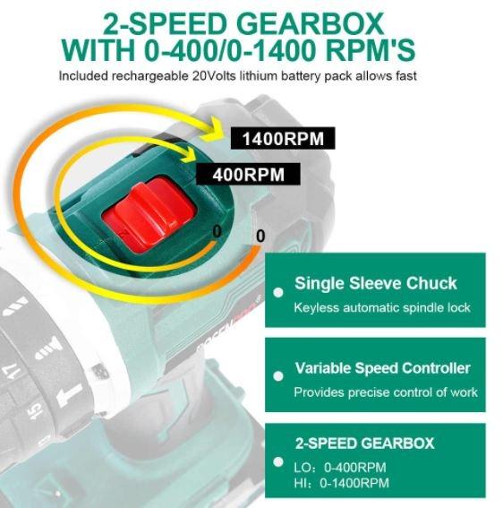 POSENPRO 20V Brushless Cordless Drill Lithium Electric Drill Battery ...