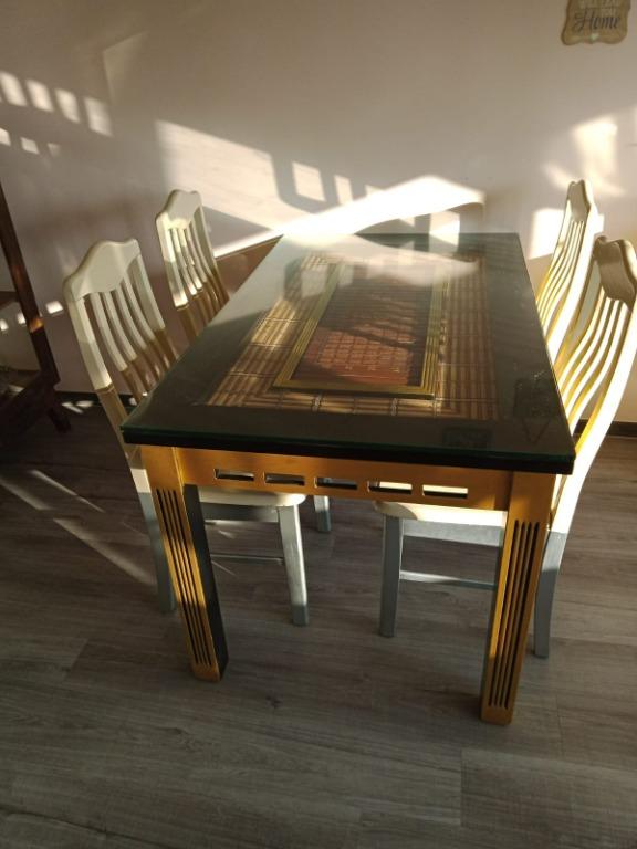 Red wood dining table & chairs, Furniture & Home Living, Furniture ...