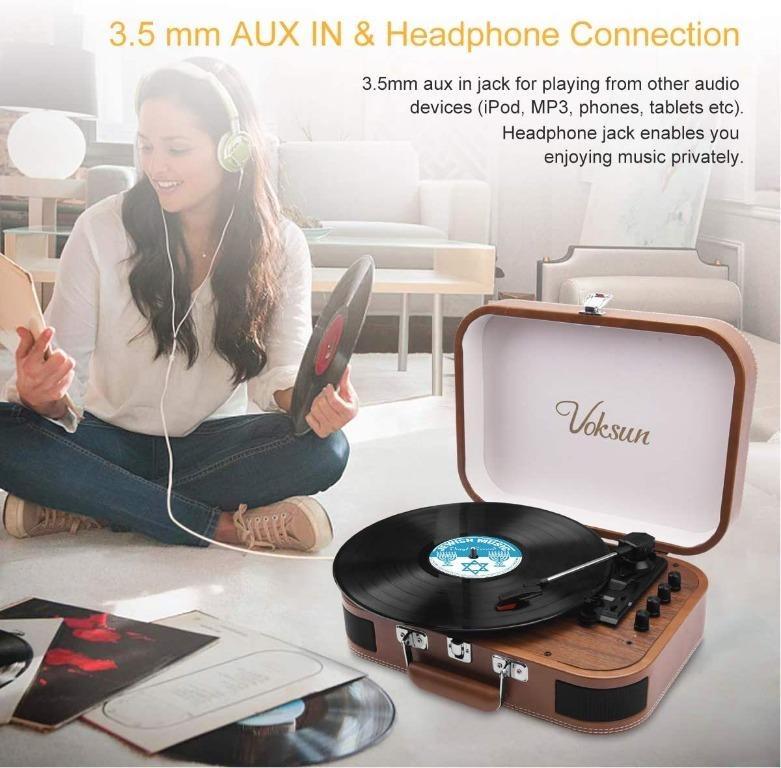 Voksun Record Player, Bluetooth Turntable with Built-in Speakers, 3 ...