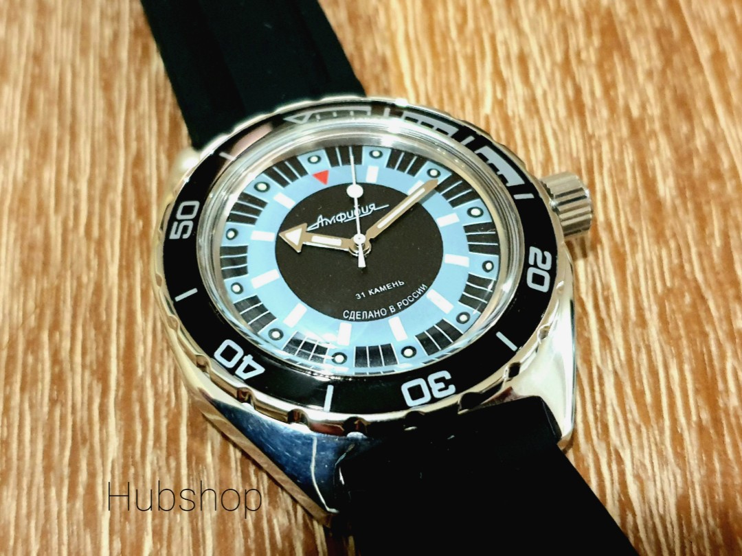 Vostok Amphibia Blue Automatic Watch 200M WR with black bezel mod (add ...