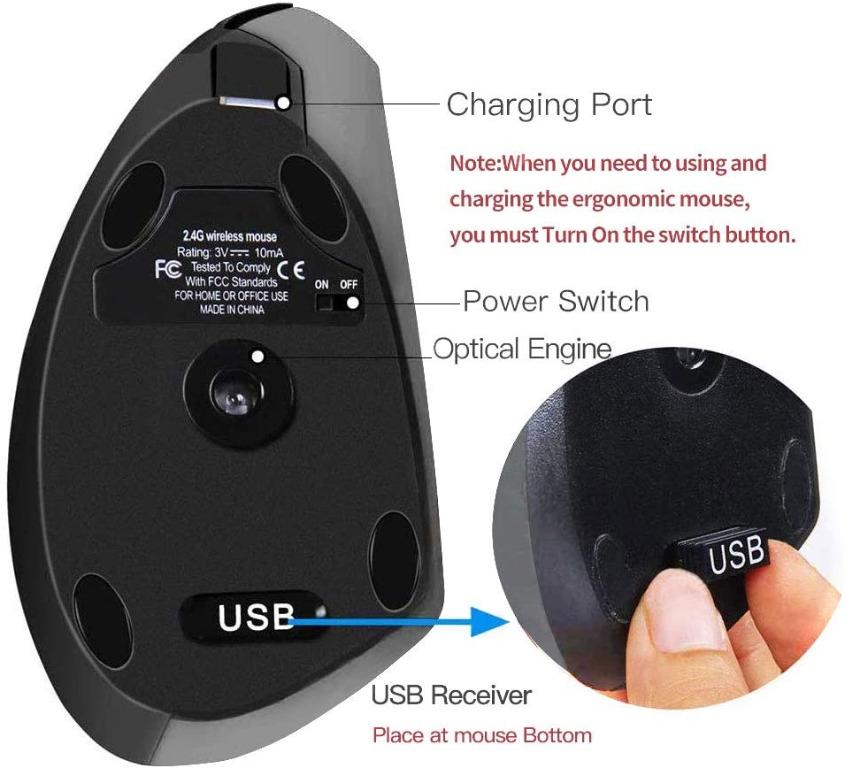Wireless Ergonomic Mouse, Jelly Comb Rechargeable 2.4G Bluetooth ...