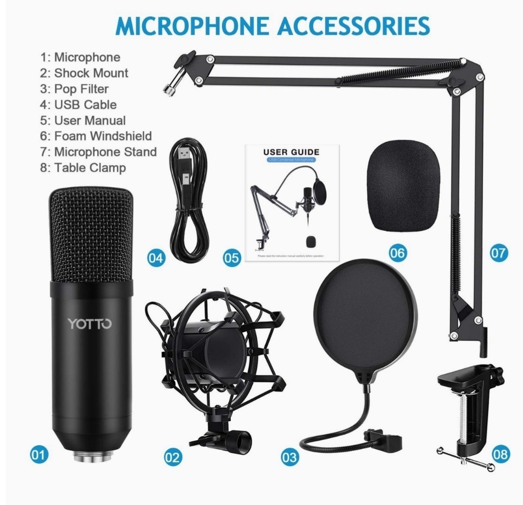 YOTTO USB Microphone Kit 192KHZ/24BIT Plug & Play Computer PC ...