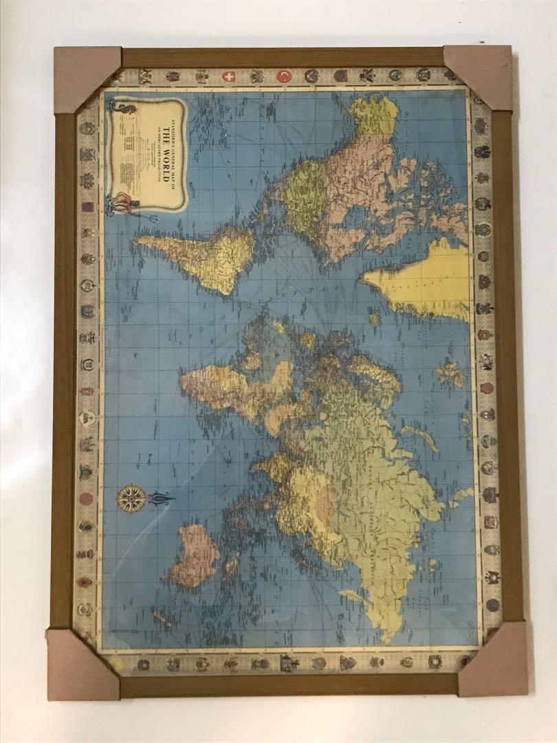 Vintage looking World Map Posters framed, Hobbies & Toys, Stationery ...