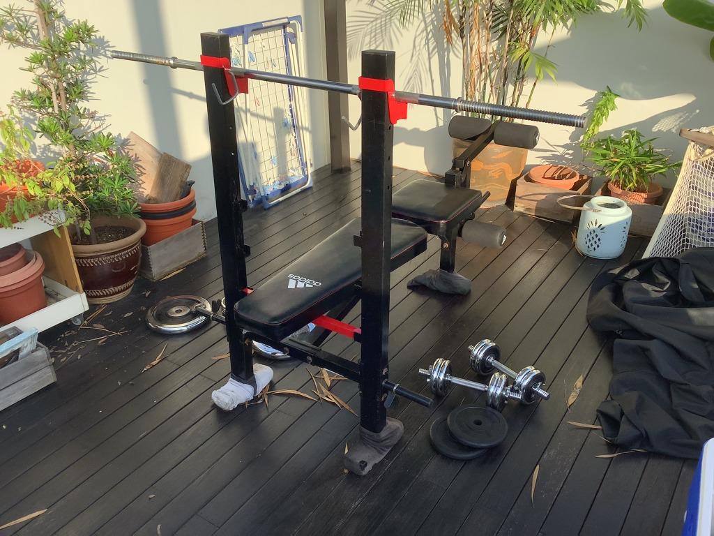 Adidas / ALBI Gym bench with barbell and dumbell set, Sports Equipment ...