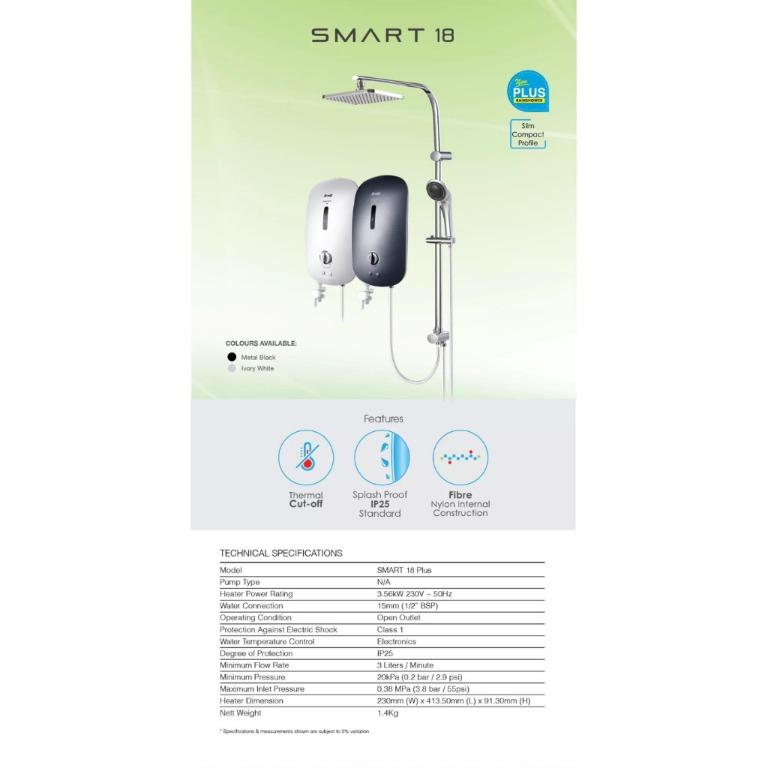 Alpha Smart 18 Plus Rain Shower Heater (No Pump), TV & Home Appliances ...