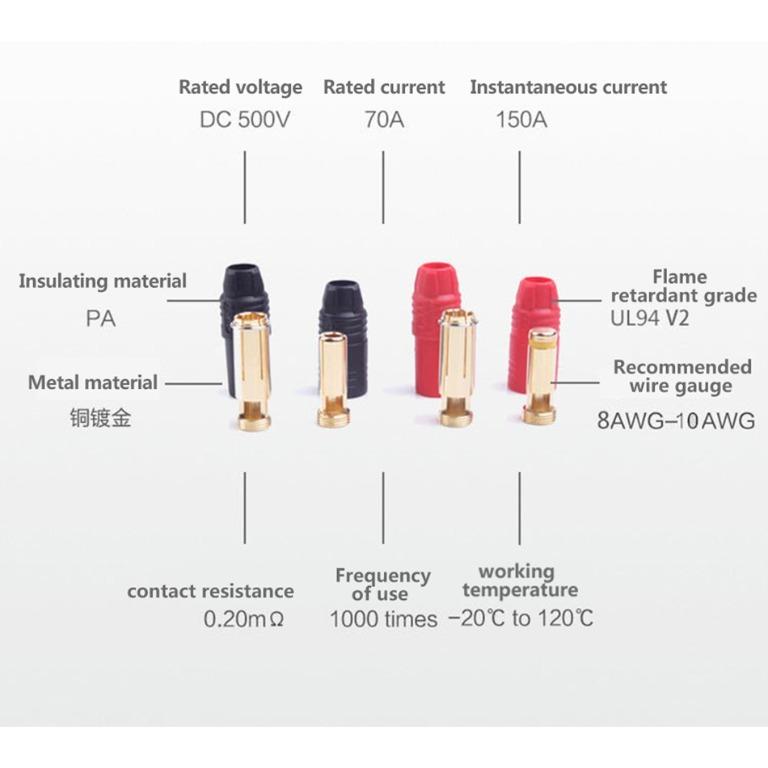 Amass AS150 Connector plugs Anti-Spark Gold Bullet 7mm Connector Male ...