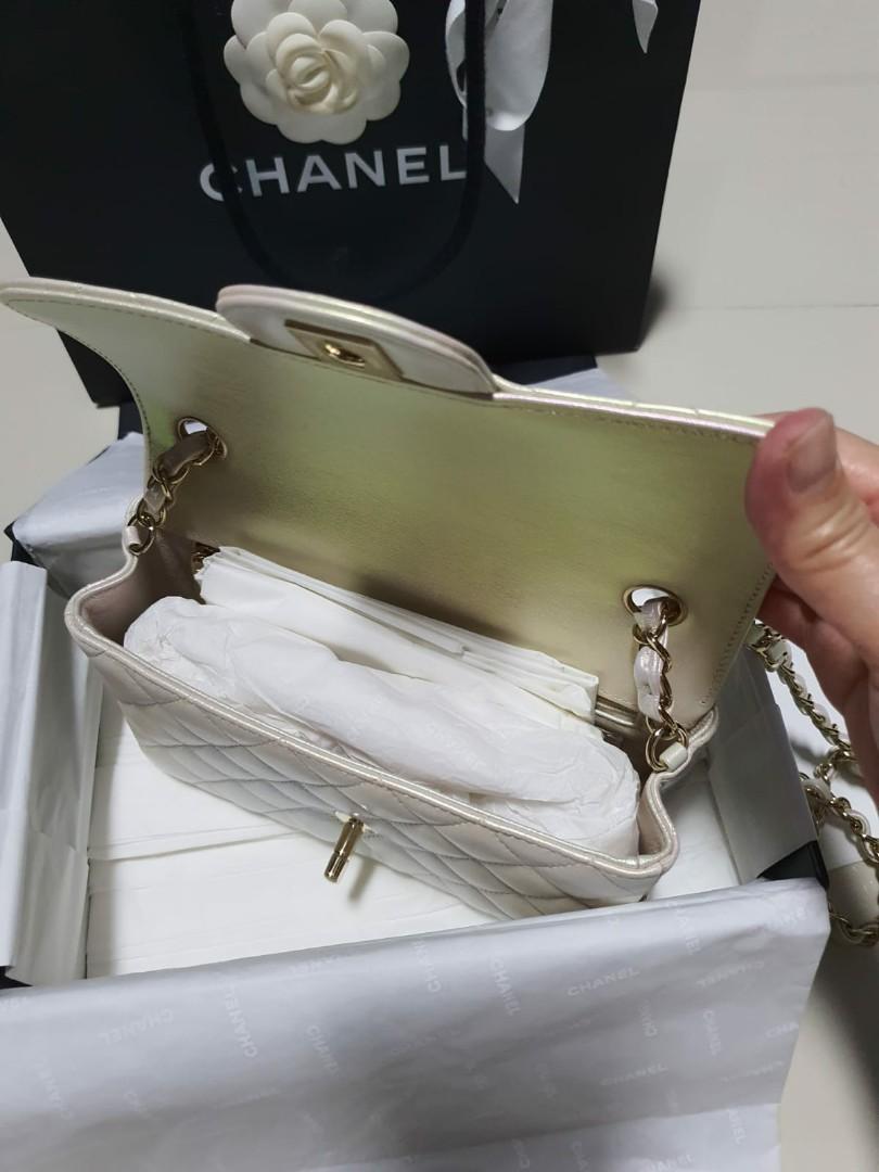 Chanel 20B Mini Rectangular Iridescent Ivory Classic Flap, Women's ...