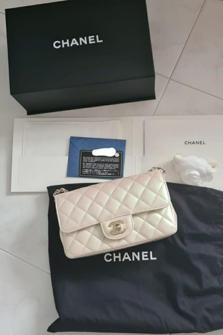 Chanel 20B Mini Rectangular Iridescent Ivory Classic Flap, Women's ...