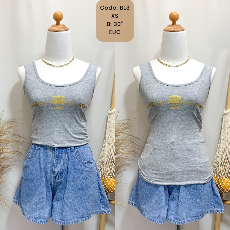 Gray sando with print, Women's Fashion, Tops, Sleeveless on Carousell