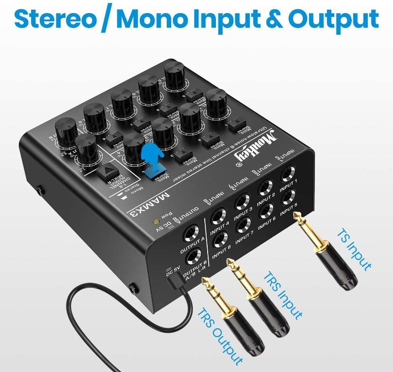 Moukey Mini Audio Mixer Line Mixer,DC 5V, 8-Stereo Ultra, Low-Noise 8-Channel for Sub-Mixing ...