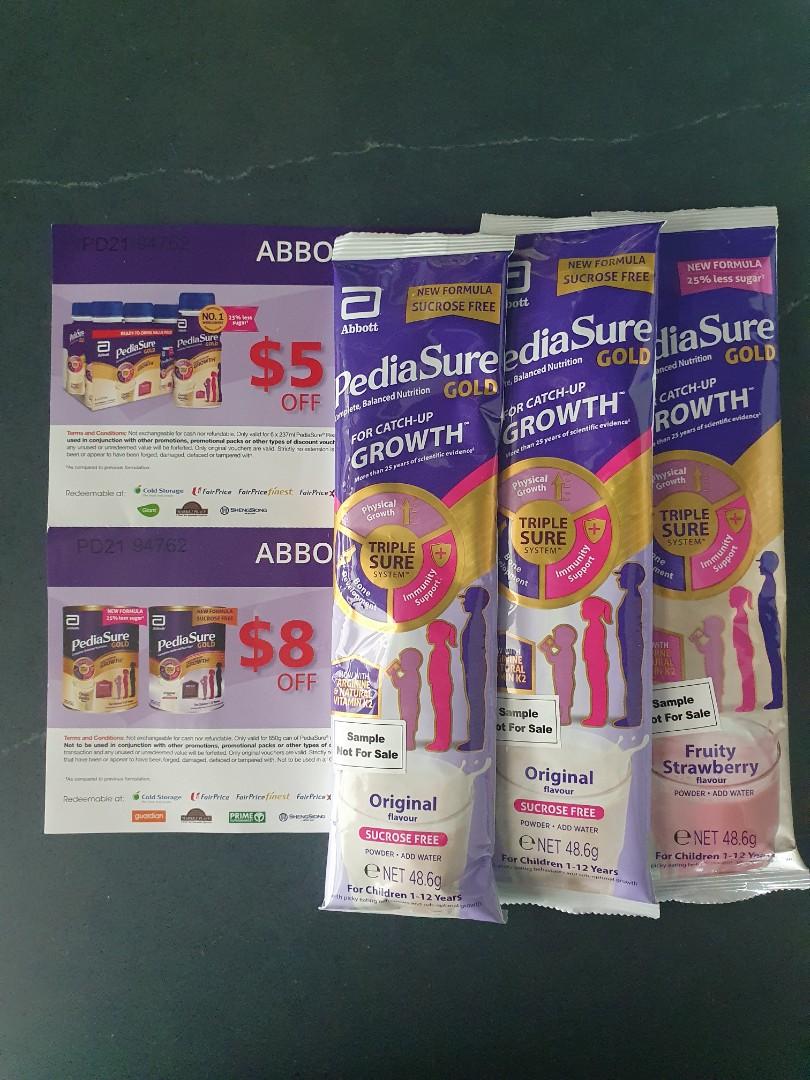 Pediasure Gold Original & Strawberry sample, Babies & Kids, Nursing ...