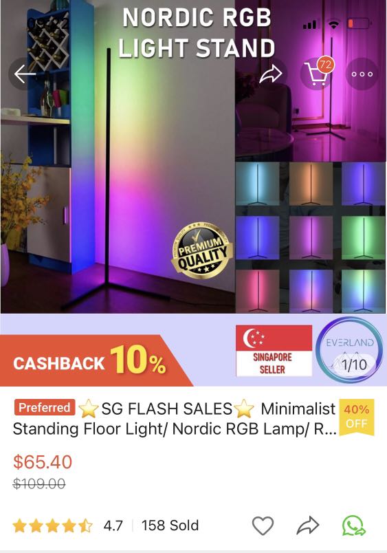 Nordic RGB Standing floor light, Furniture & Home Living, Lighting ...