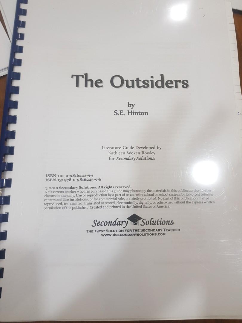 The Outsiders by S.E Hinton. School literature book with notes ...