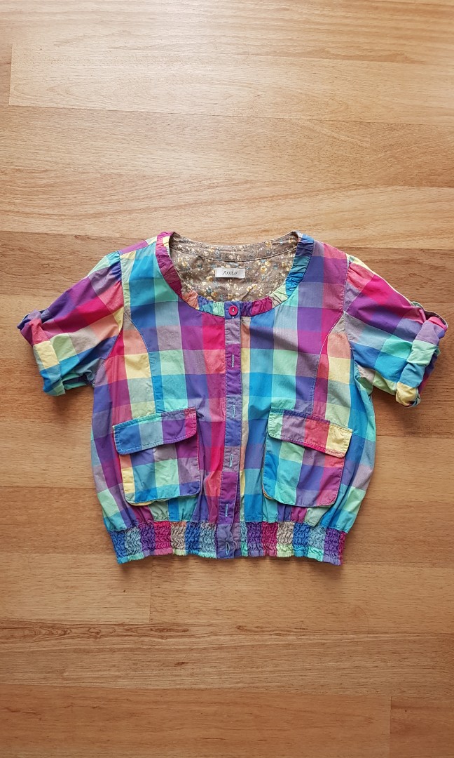 Vintage multi-colour checkered top, Women's Fashion, Tops, Blouses on ...