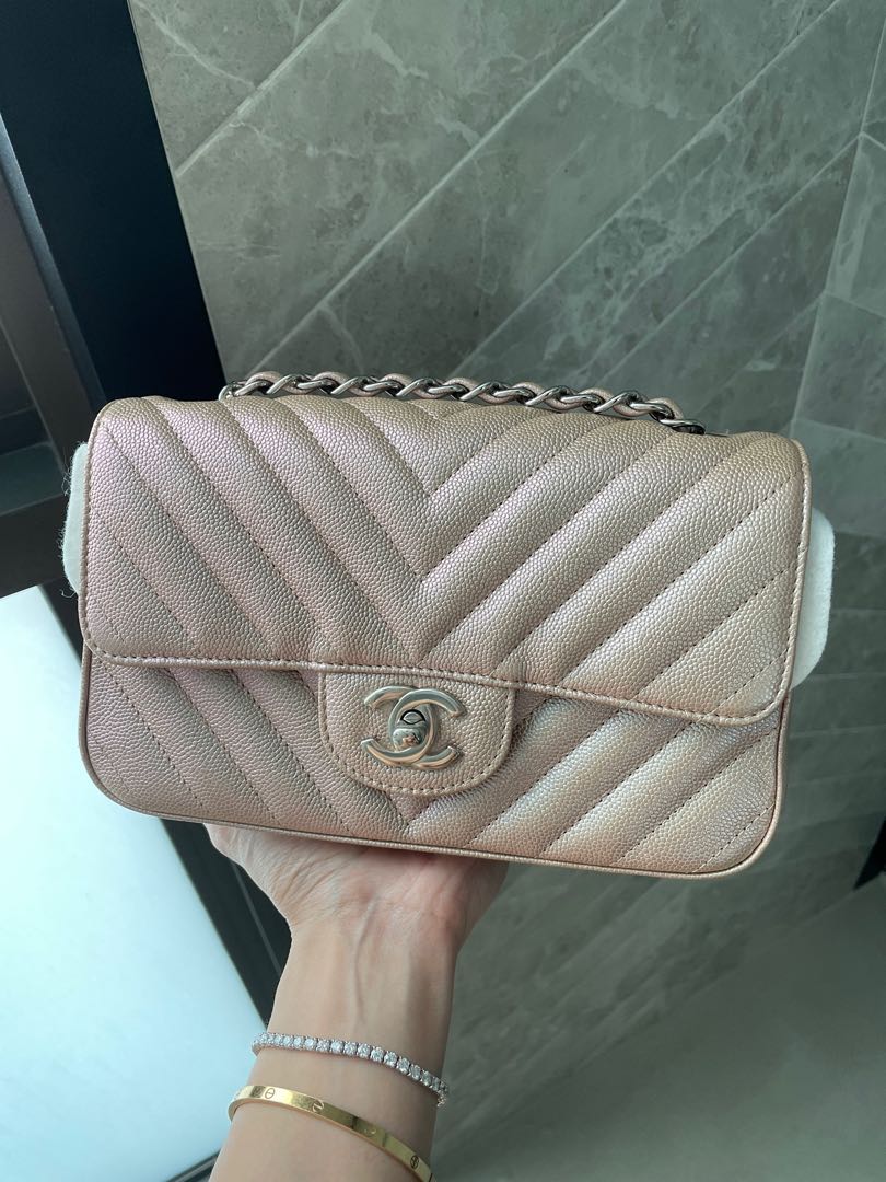 Chanel Mini Rectangle Iridescent Caviar Chevron *sold*, Luxury, Bags ...
