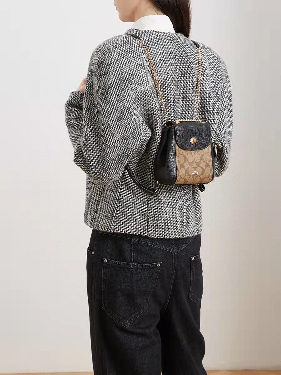 Coach Convertible Mini Backpack In Signature Canvas, Women's Fashion ...