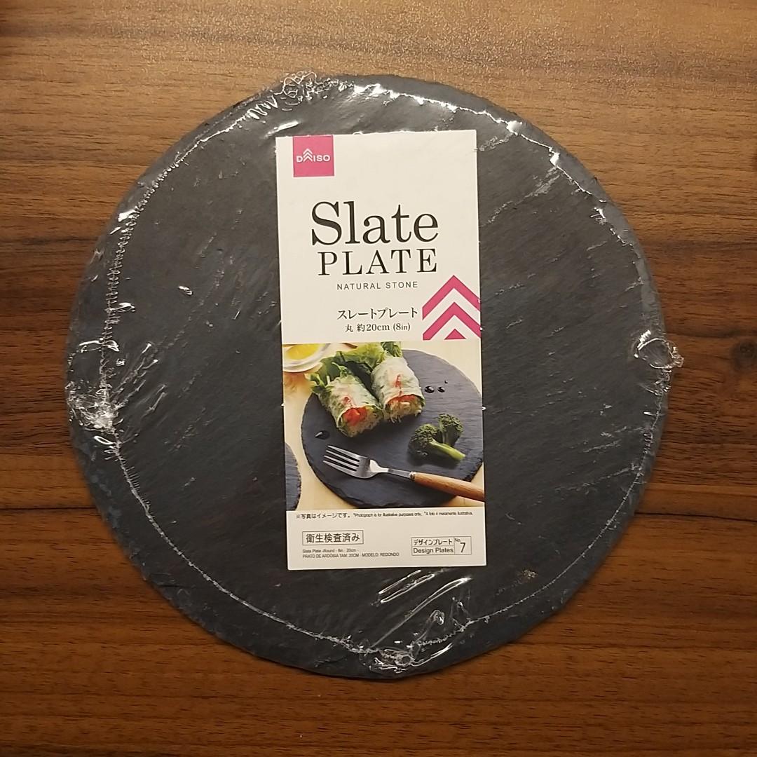 Daiso Natural Stone Slate Plate (20 cm round + 20×30 cm rectangle ...