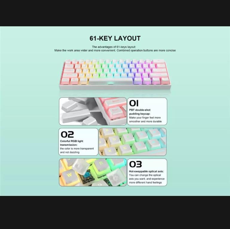 Gamakay MK61 Type-C NKRO Hot Swapple Wired Mechanical Keyboard RGB ...
