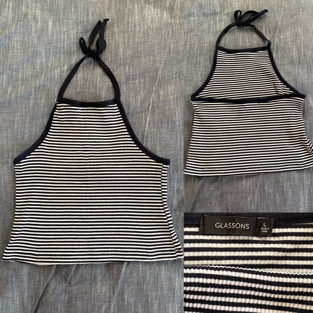 Glassons Plus Sized Halter Backless Stripe Top, Women's Fashion, Tops ...