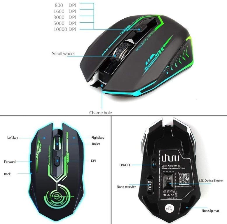 H1540 UHURU WM-02 Wireless Gaming Mouse with WM-07 Dual-Mode Gaming ...
