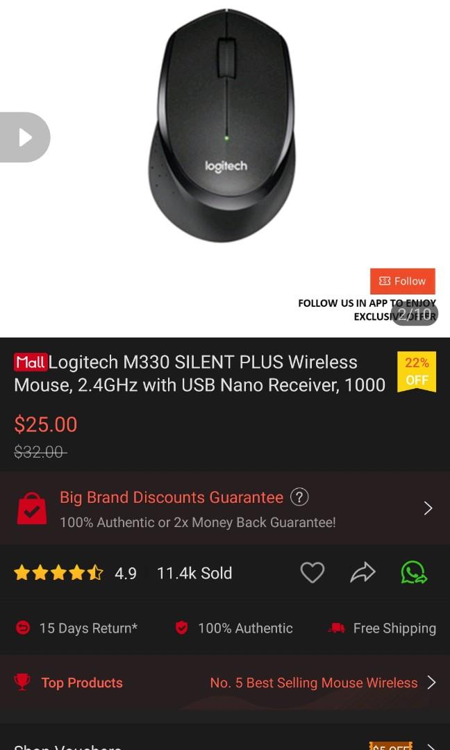 Logitech Silent Wireless Combo Mouse M330c Keyboard K235 Computers