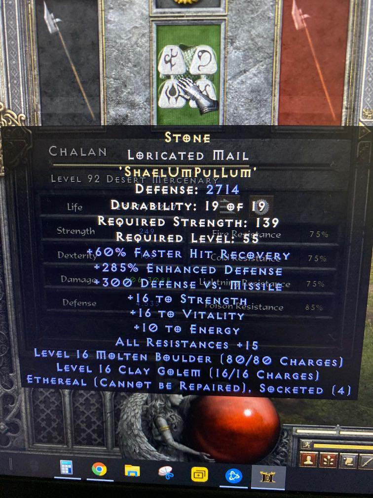 Stone Runeword with ethereal armor - high Defense! - Diablo 2 ...