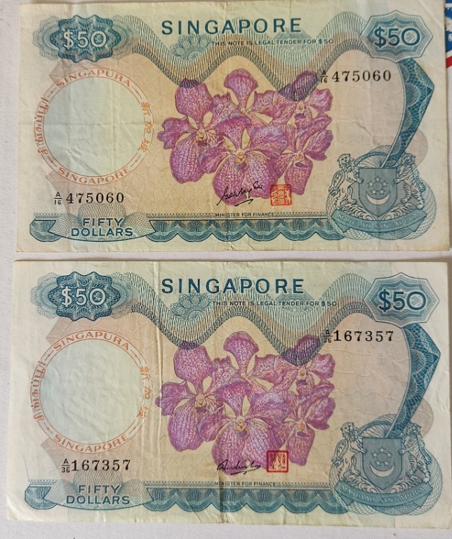 SINGAPORE ORCHIDS Series SGD 50 + 50 (Different Signatures) BANKNOTES ...
