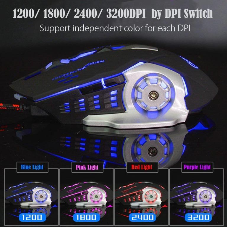 Space Warships X3 Wired USB Gaming LED Light Mouse Adjustable High DPI ...