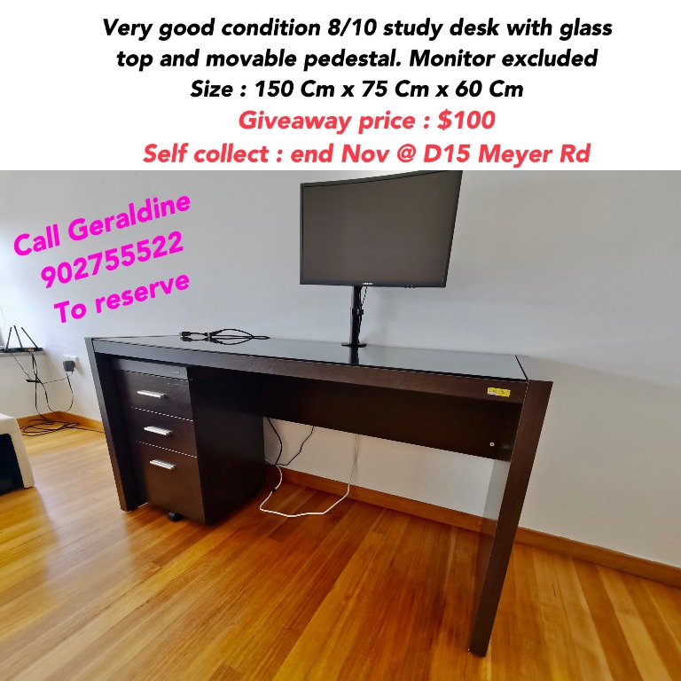 Study table with glass top and pedestal, Furniture & Home Living ...
