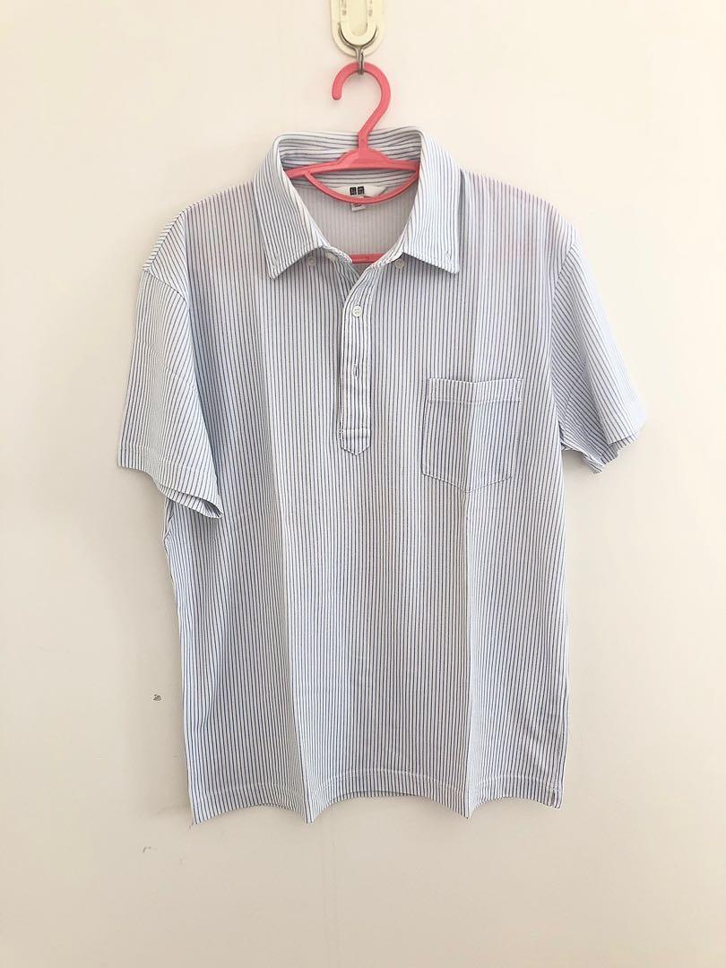 Uniqlo man kaos berkerah garis / kaos polo, Fesyen Pria, Pakaian , Atasan di Carousell