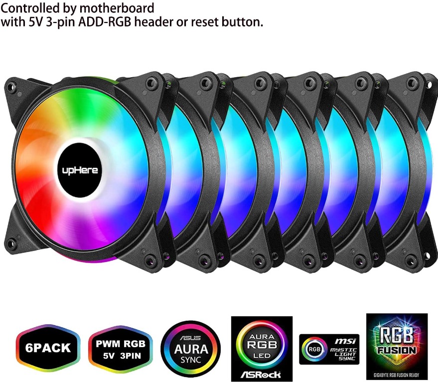 upHere 120mm Case Fan with 5V 3 Pin PWM ARGB Synchronization LED Silent ...