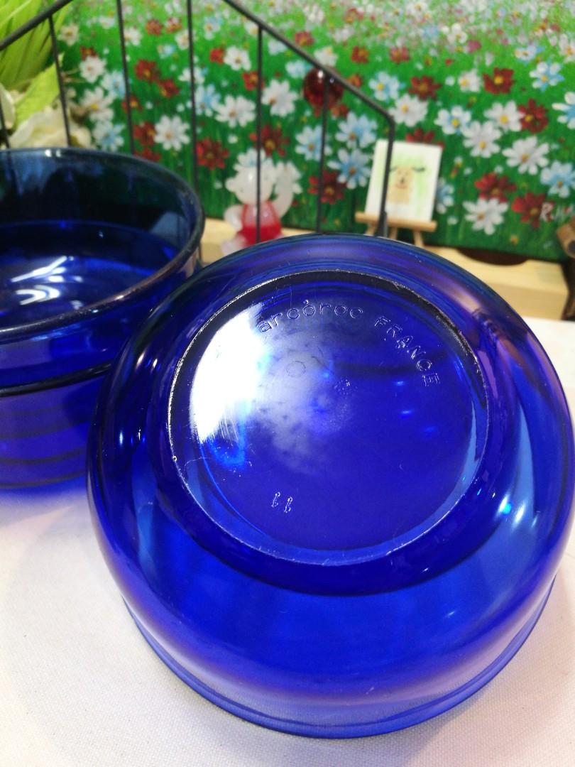Vintage Arcoroc france cobalt blue mixing bowl x 4, Furniture & Home ...