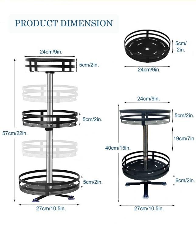 02-3 Layer Kitchen Storage Rack 360 Kitchen Rotating Countertop Round ...