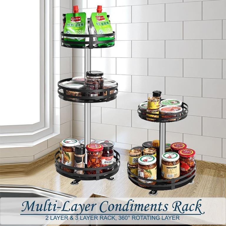 02-3 Layer Kitchen Storage Rack 360 Kitchen Rotating Countertop Round ...