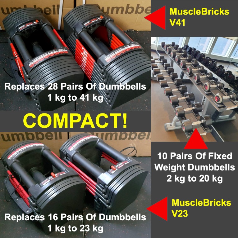 1kg to 23kg to 41kg Adjustable Dumbbells - Compact, Fast, Durable ...