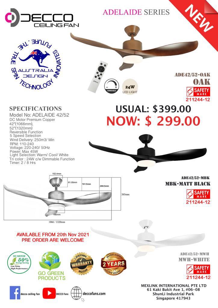 Decco Adelaide Celling Fan, Furniture & Home Living, Lighting & Fans ...