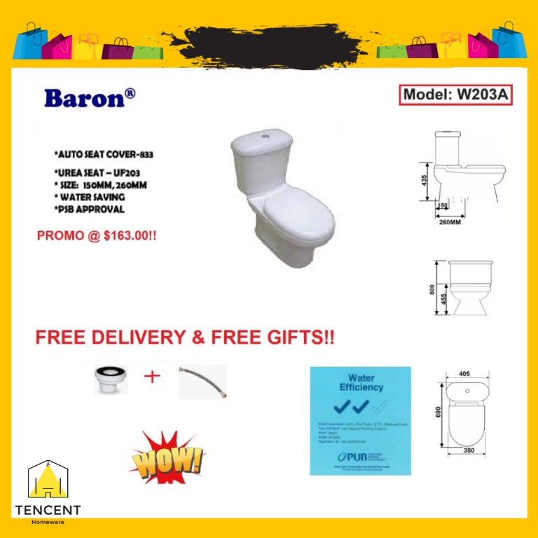 (FREE DELIVERY!!)BARON W203A 2-Piece WC/Toilet Bowl (Standard Flushing ...