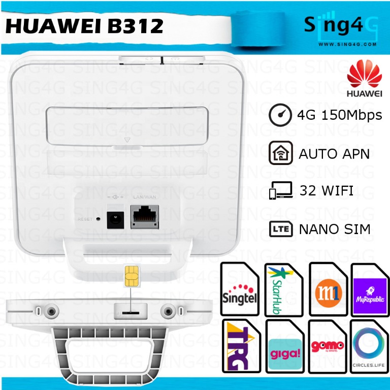 4G 150mbps High Speed SIM Card Router Huawei B312 for TPG Singtel ...