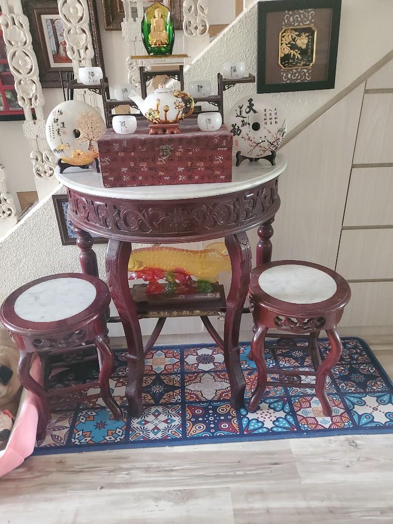 Peranakan marble table set, Furniture & Home Living, Furniture, Tables ...