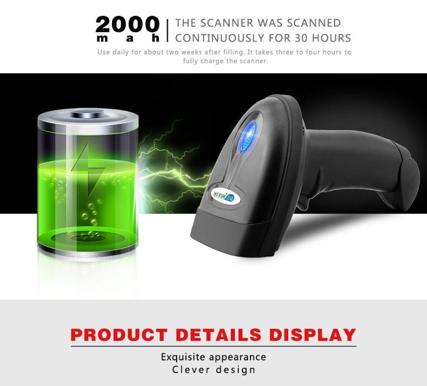 NETUM NT-1228BC Bluetooth Wireless CCD Barcode Scanner, Handheld 1D Bar ...