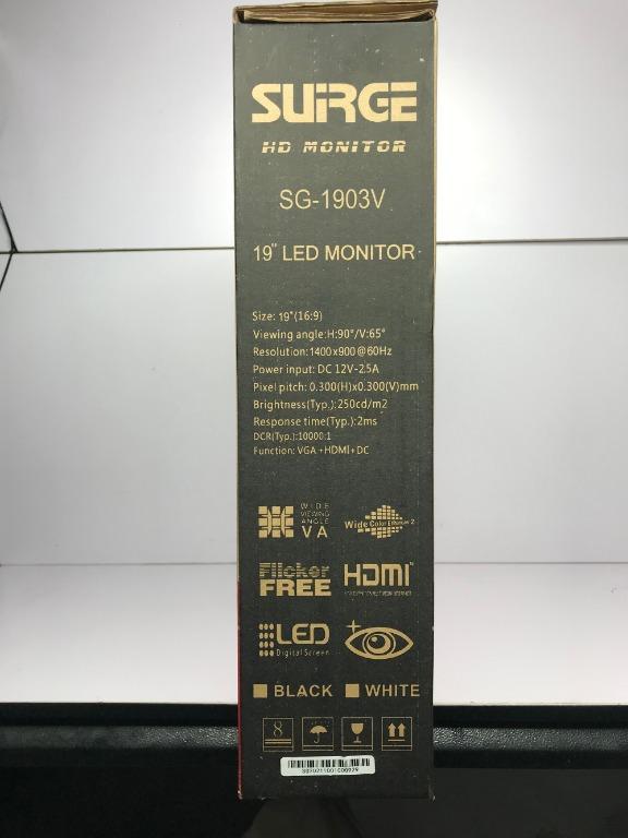 SURGE HD MONITOR, 19inc LED-WIDE SG-1903V, VGA/ HDMI PORT SUPPORTED ...