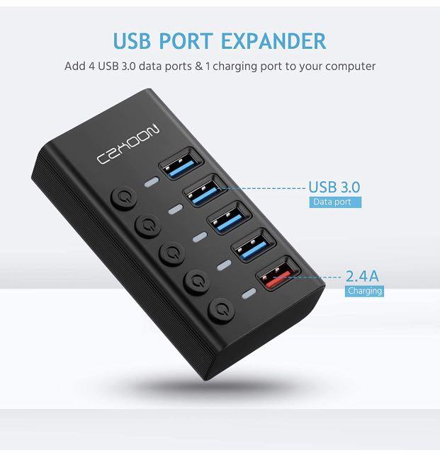 CZHOON USB Expander Hub, Extra 5 USB Ports for Laptops & PC, Aluminum ...