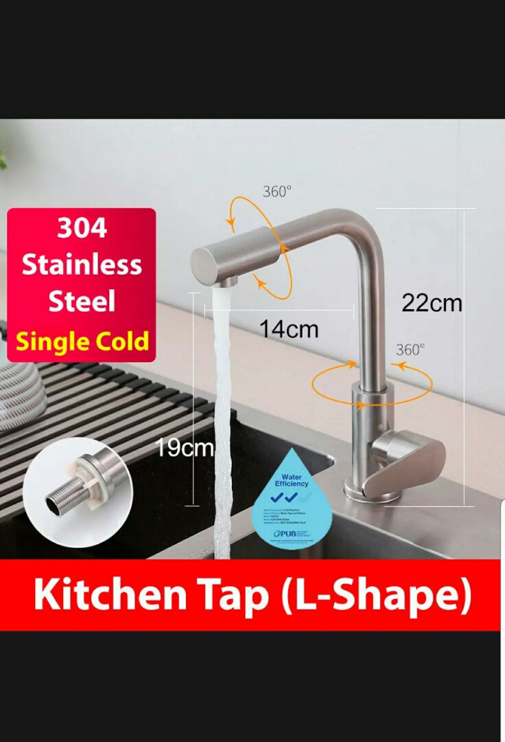 (Cold Water tap) Kitchen faucet sink tap stainless steel SS304 2 Ticks ...