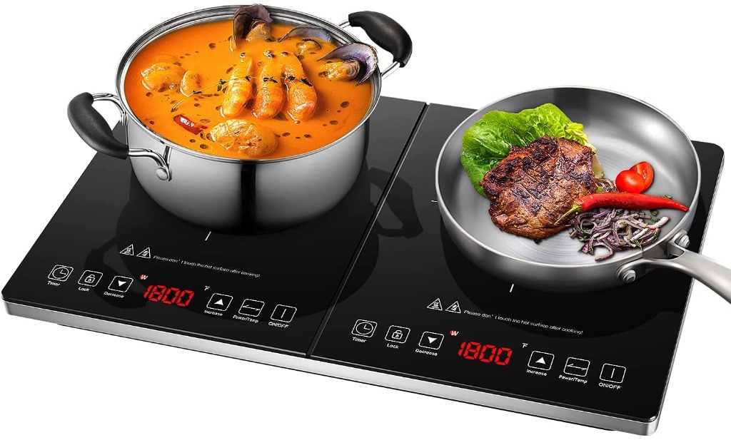 Electric Cooktop AMZCHEF Double Induction Cooker with 2 Burners, Ultra ...